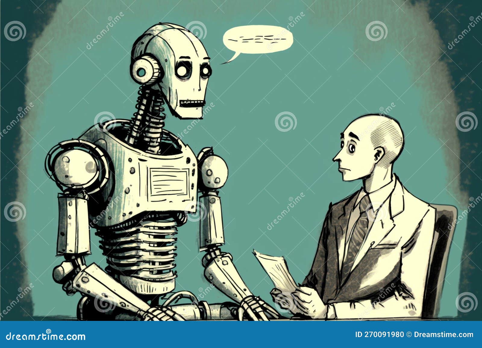 Futuristic Android or AI Cyborg Robot Talking To a Human. Artificial ...
