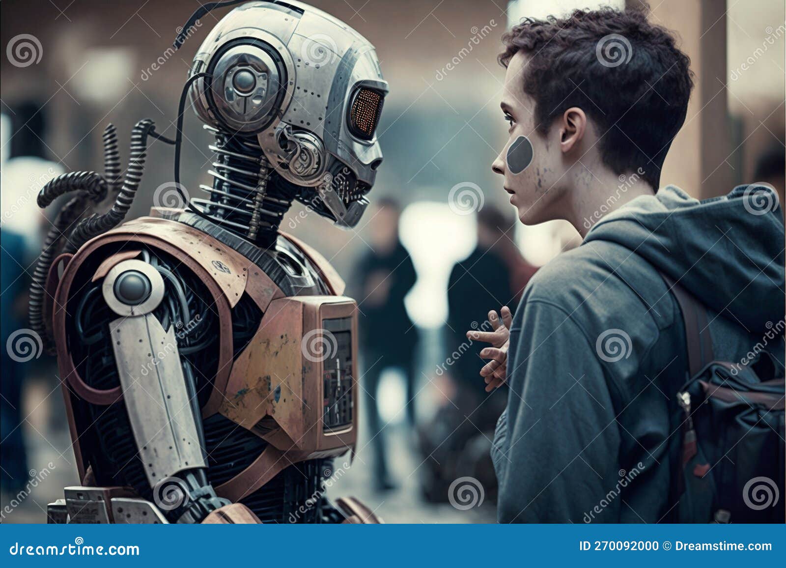 Futuristic Android or AI Cyborg Robot Talking To a Human. Artificial ...