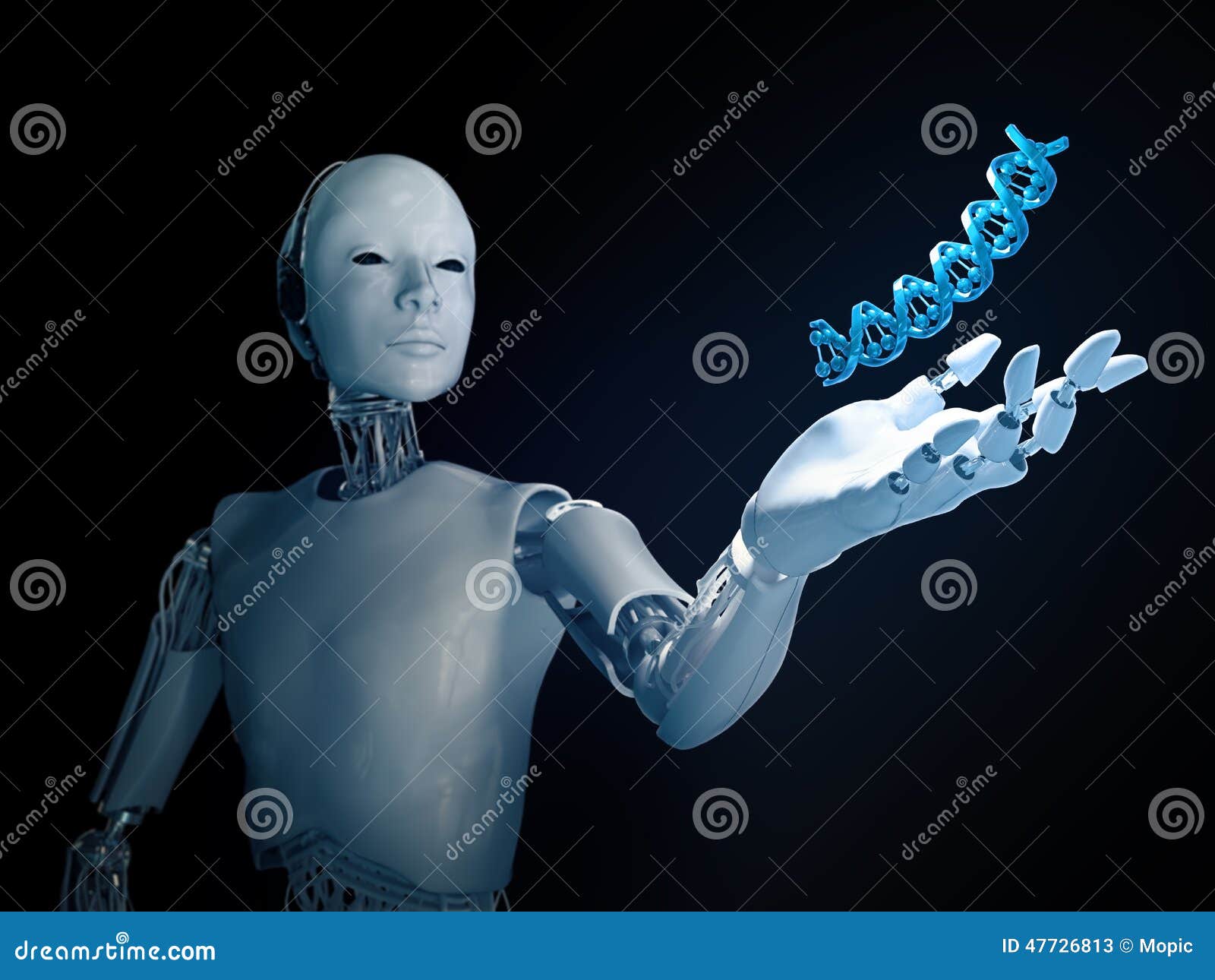 Futuristic Android with a DNA Strand Stock Illustration - Illustration ...