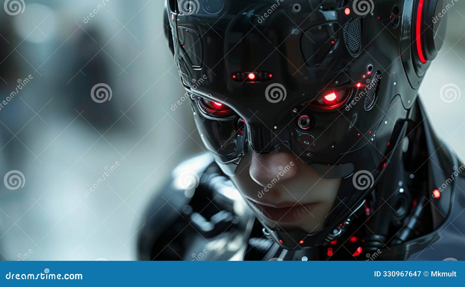 Futuristic Android With Glowing Red Eyes In A High-tech Environment ...