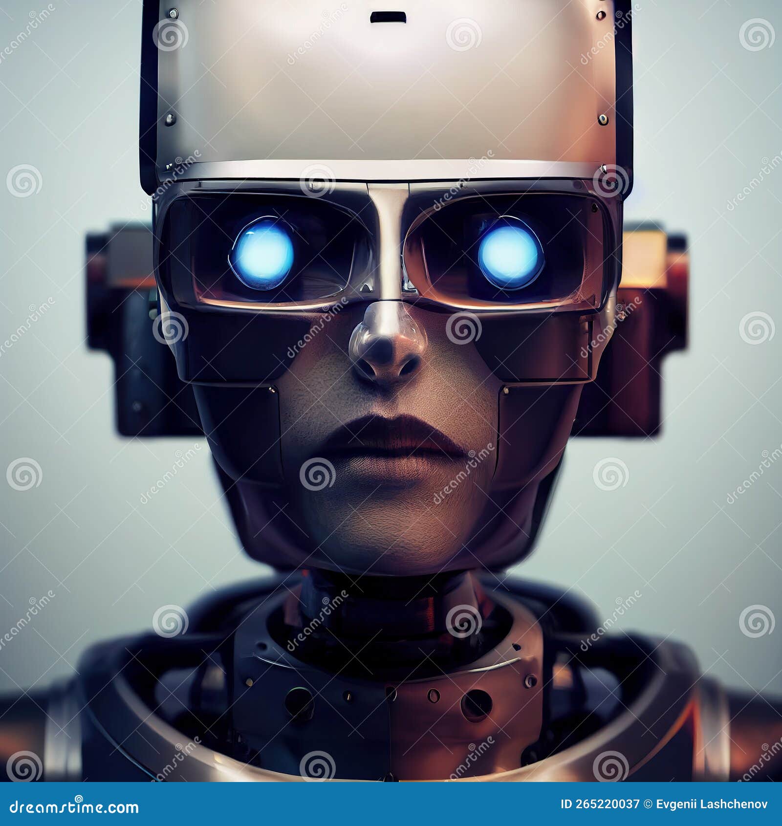 Futuristic Android Head. Cyborg with Glowing Eyes. Innovative ...