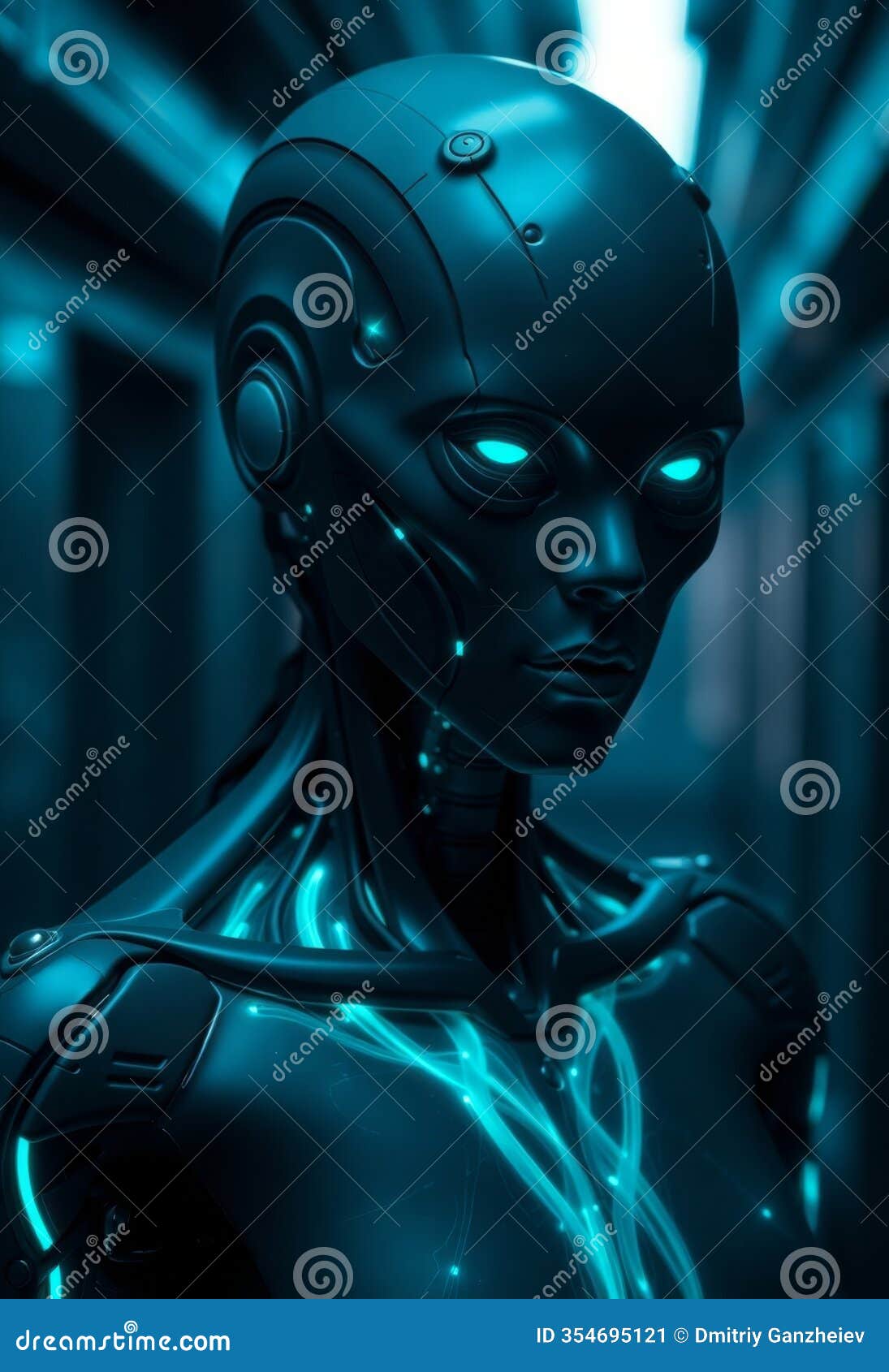 Futuristic Android in Neon Glow Stock Illustration - Illustration of ...