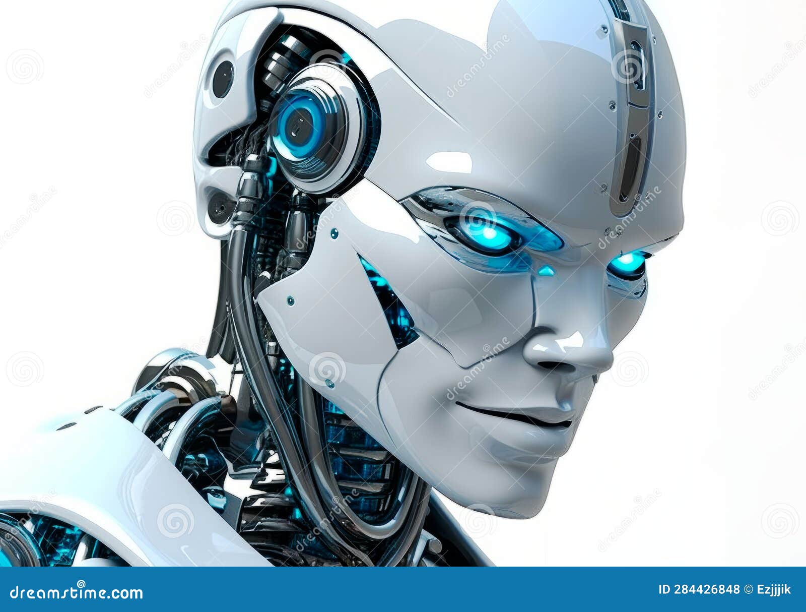 Futuristic Android Robot or Cyborg on the White Background. Artificial ...
