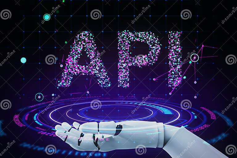 Futuristic API Concept with Robotic Hand and Digital Holographic ...