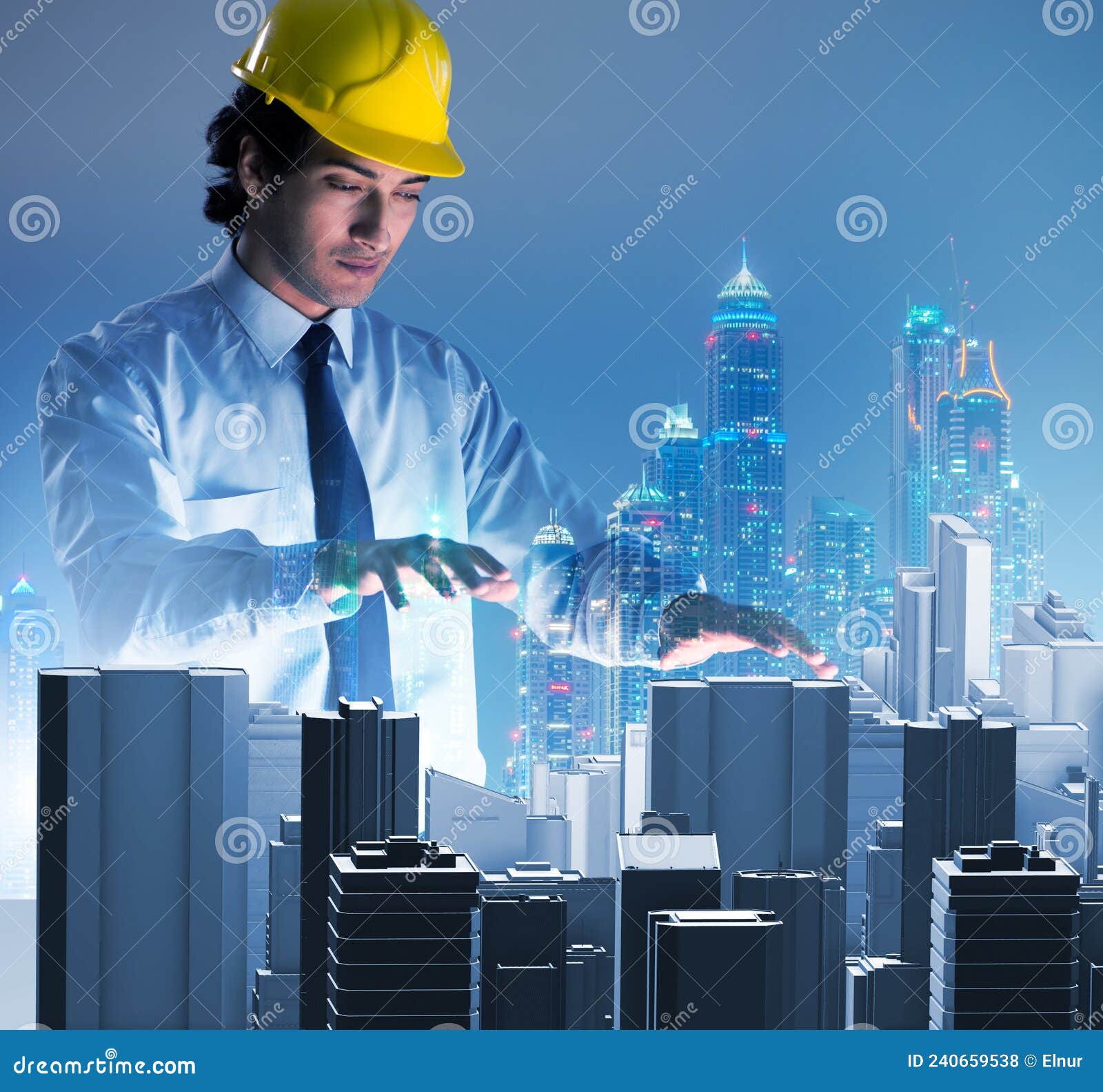The Futuristic Architect Doing Urban Planning Stock Photo - Image of ...