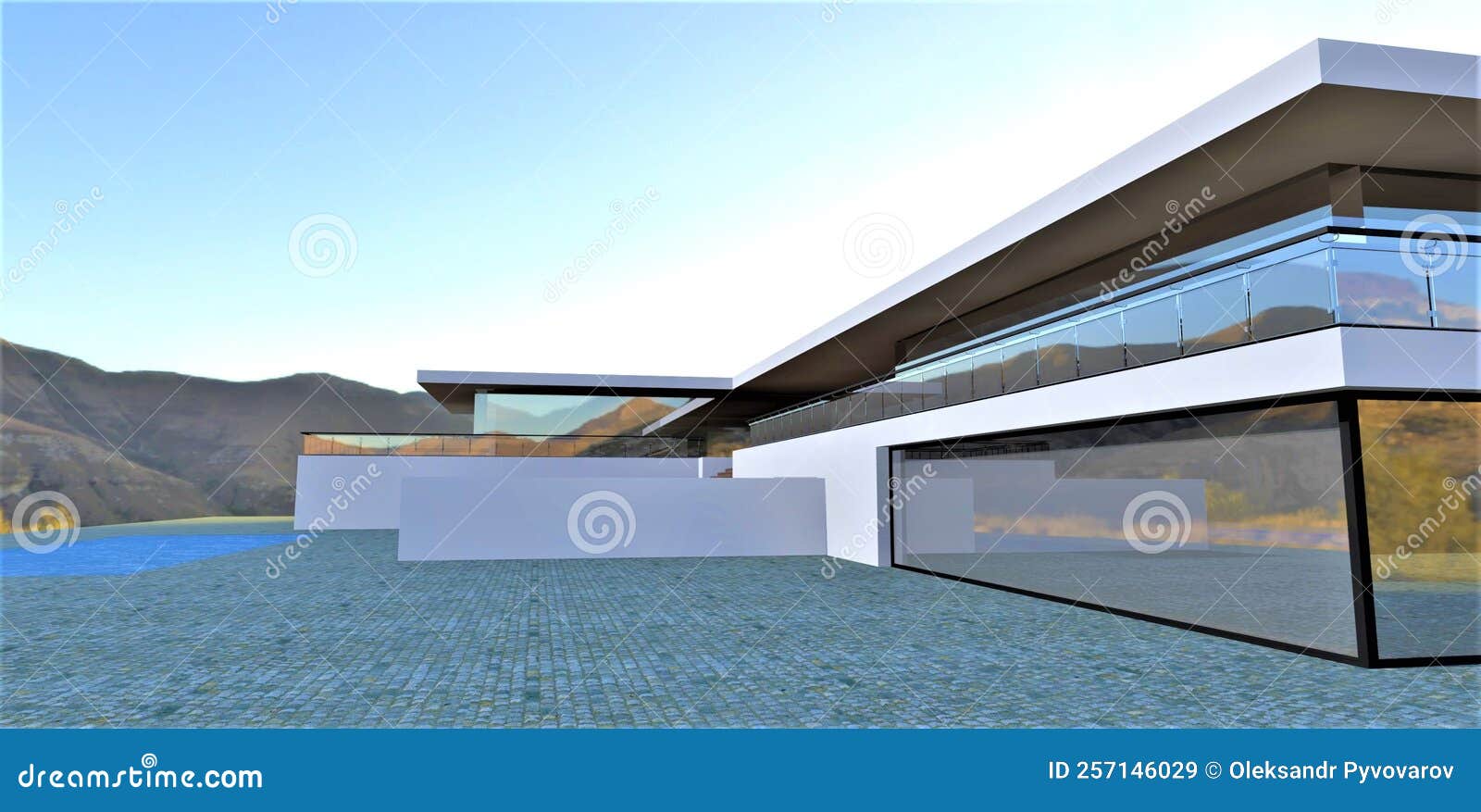 Futuristic Architectural Abstraction in the Mountains at Sunset. Long ...