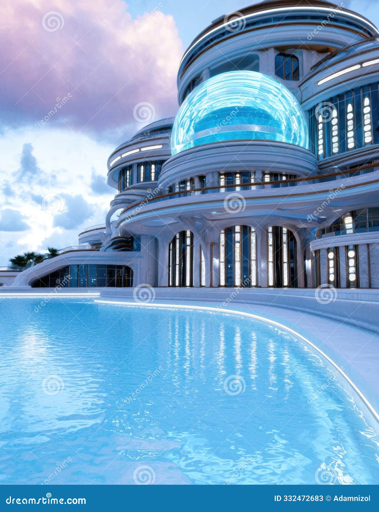 Futuristic Architectural Design with Glass Dome and Pool Stock ...
