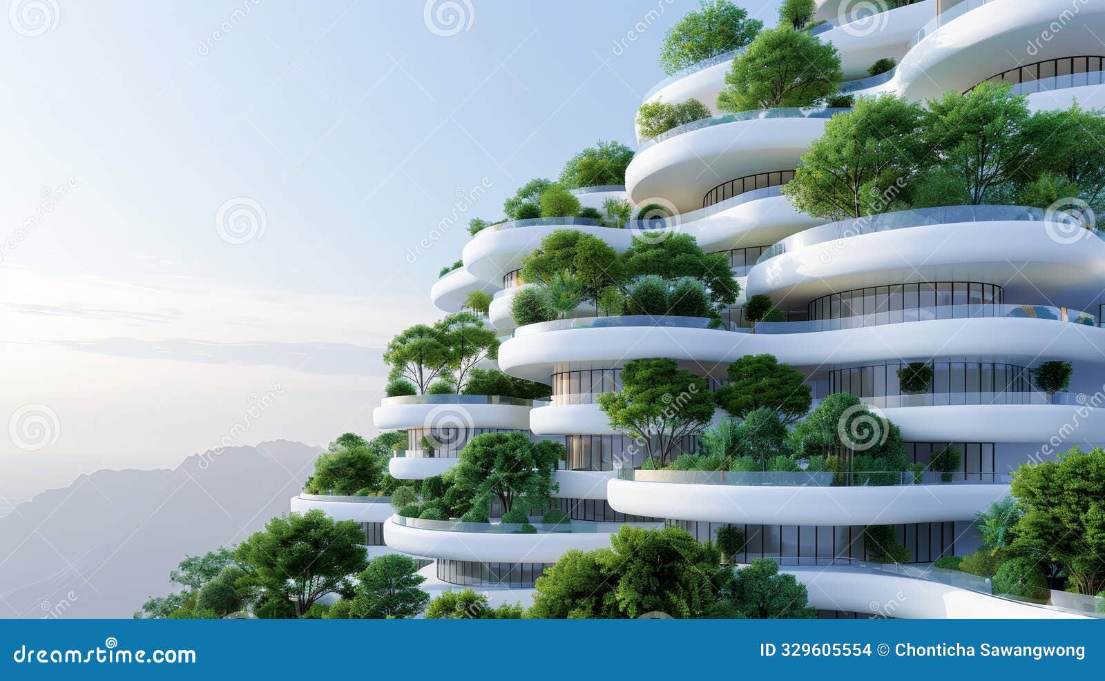 Futuristic Architectural Design of a Modern Building with Lush Greenery ...