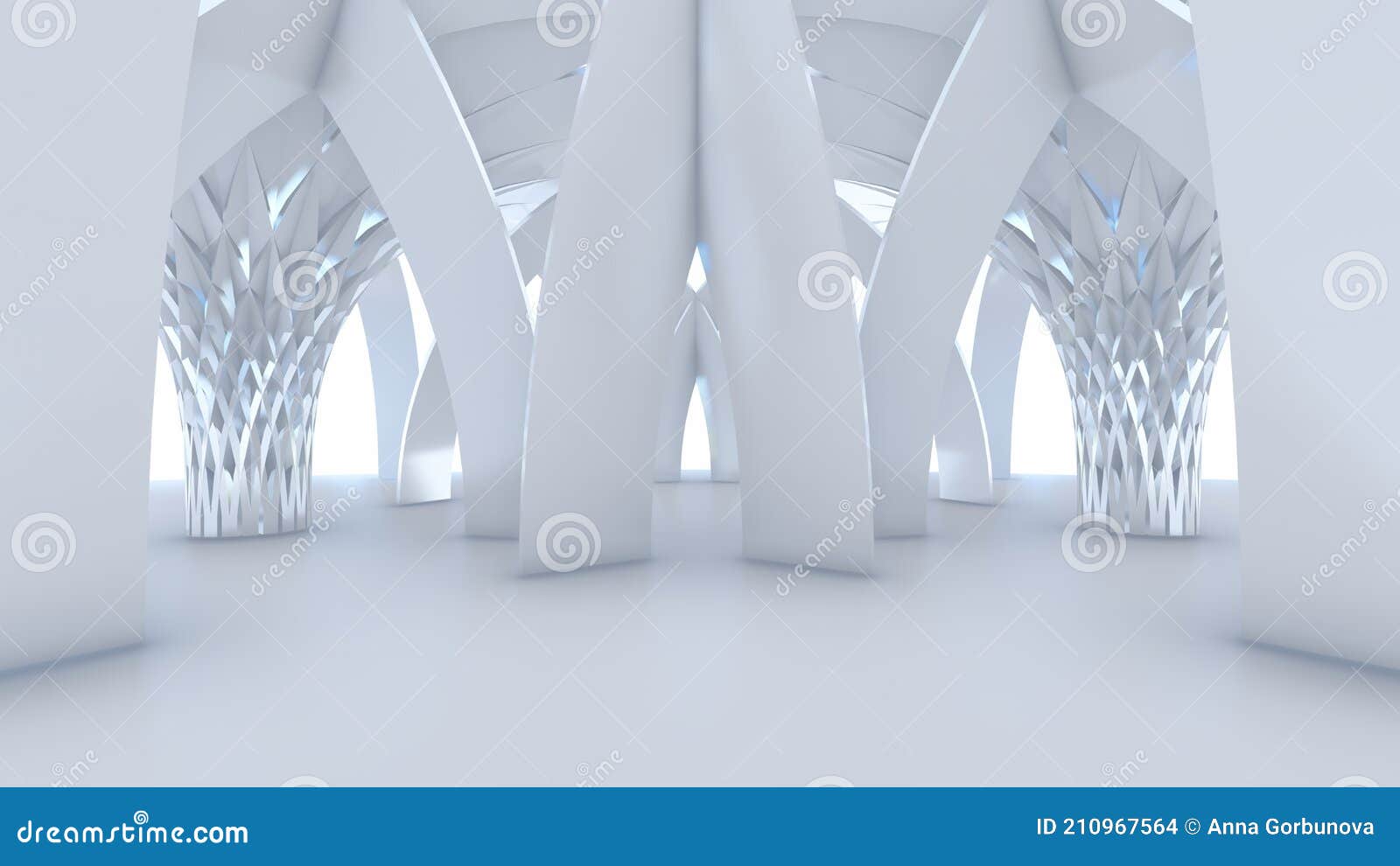 Futuristic Architecture Background Design Columns in Interior 3d Render ...