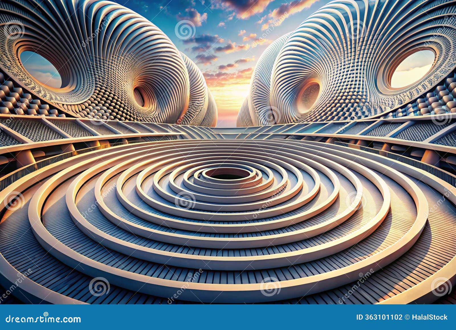 Futuristic Architecture with Circular Concentric Design Stock ...