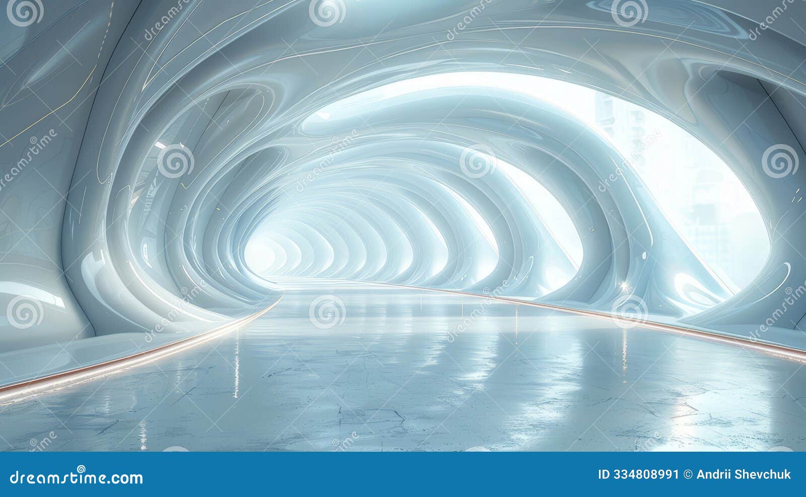 Futuristic Architecture with Curved White Structures and a Glowing ...