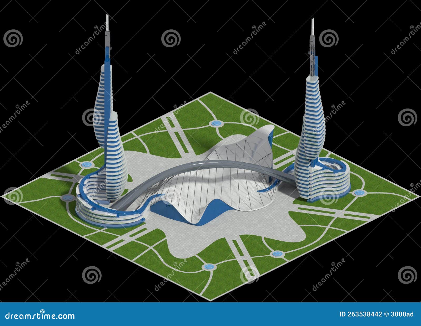 Futuristic Architecture for 3D Dimetric Games Stock Illustration ...