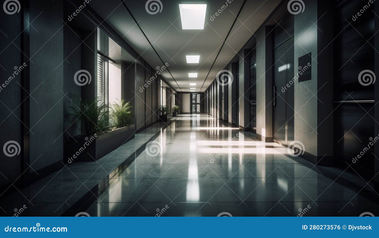 Futuristic Architecture in Empty Corridor with Vanishing Point ...
