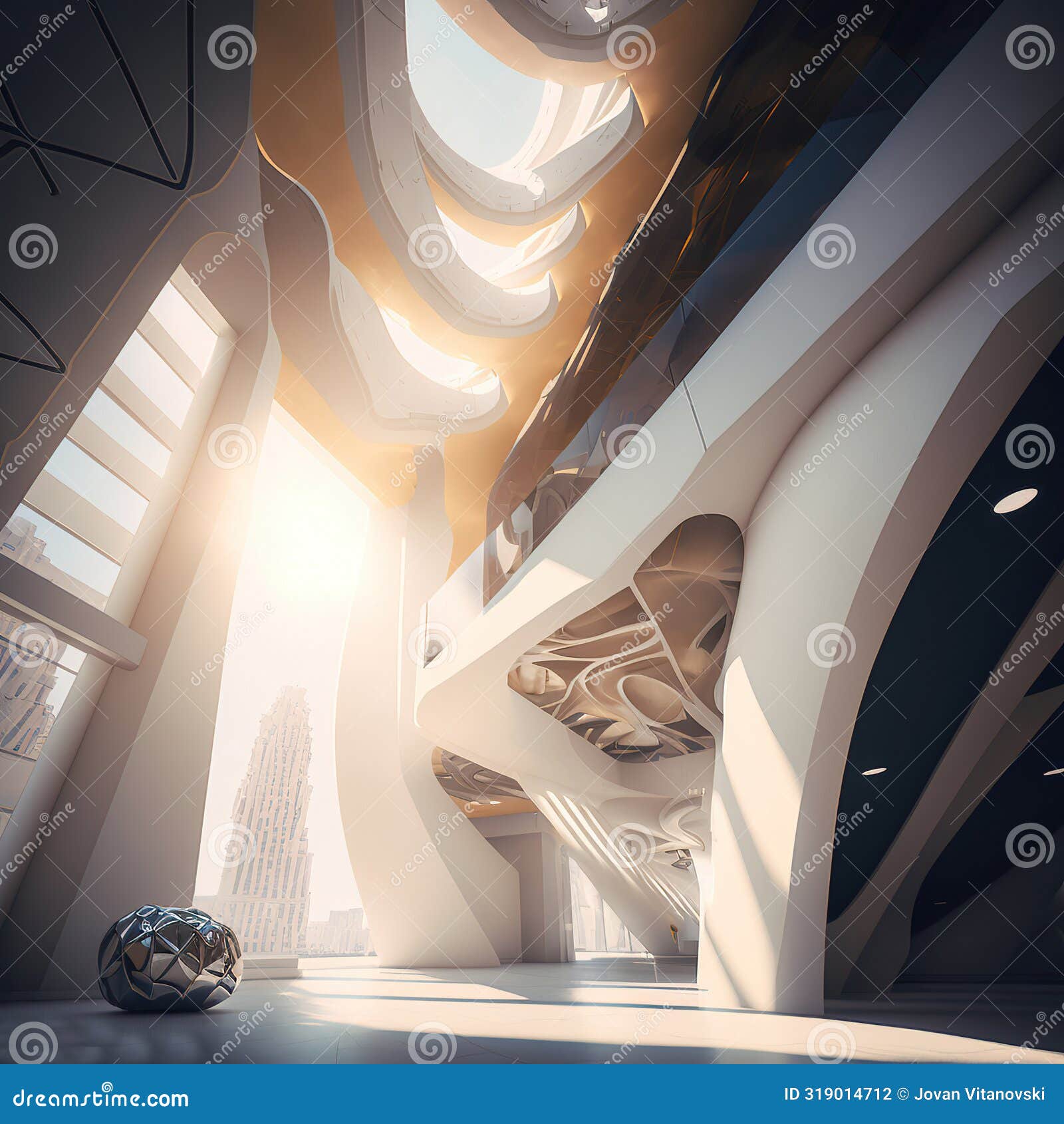 Futuristic Architecture Interior with Natural Light and Abstract Forms Stock Illustration ...