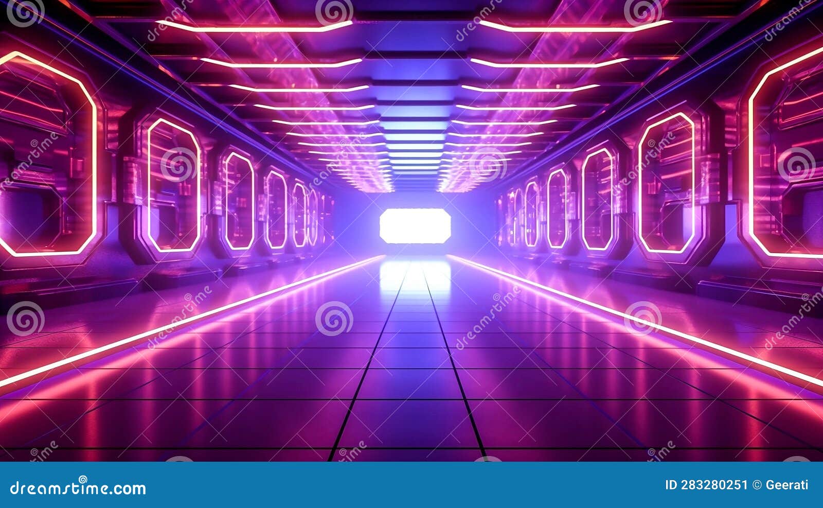 Futuristic Architecture Sci-fi Hallway and Corridor Tunnel with Neon ...
