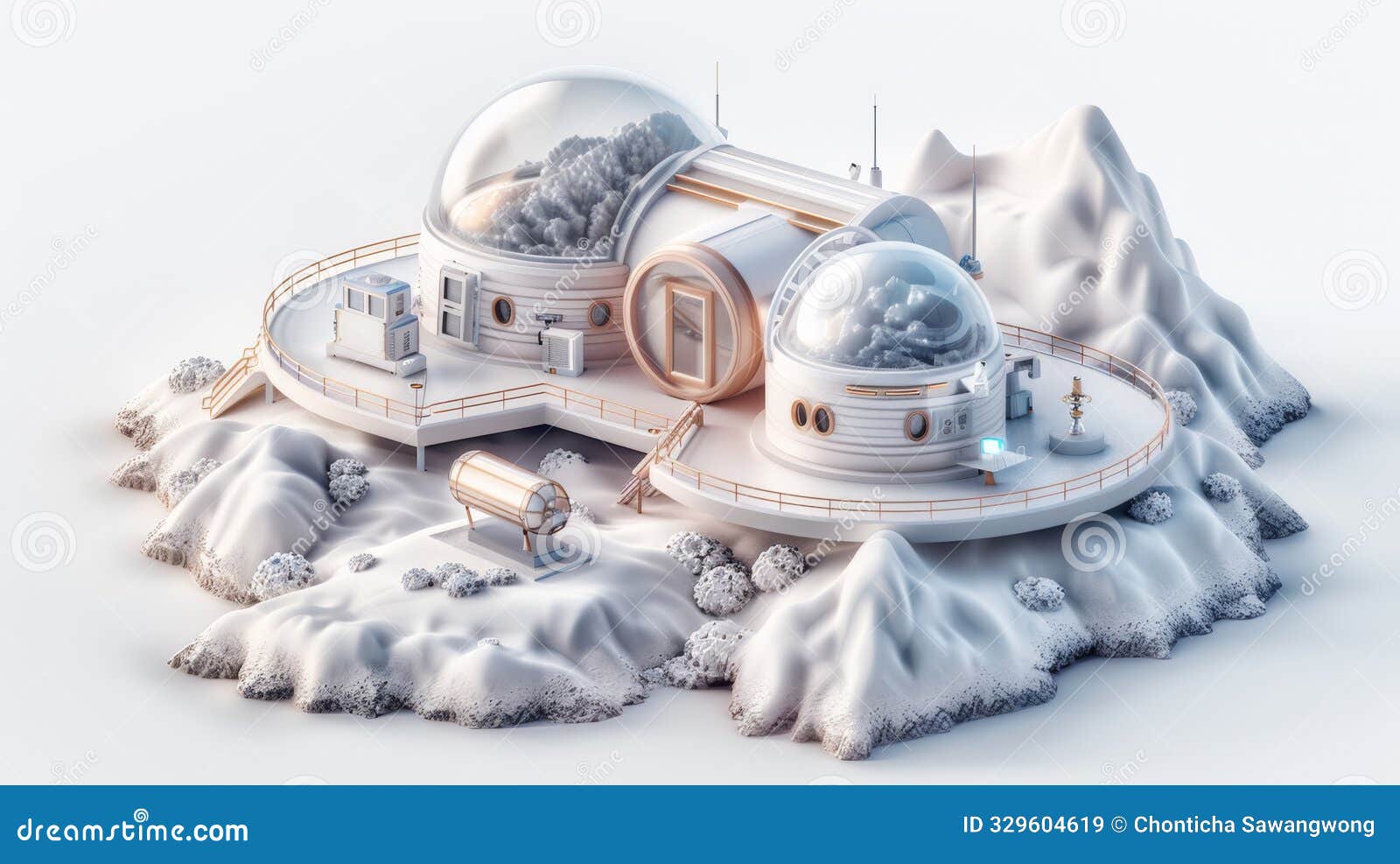 Futuristic Arctic Research Base in Snowy Mountains Stock Illustration ...