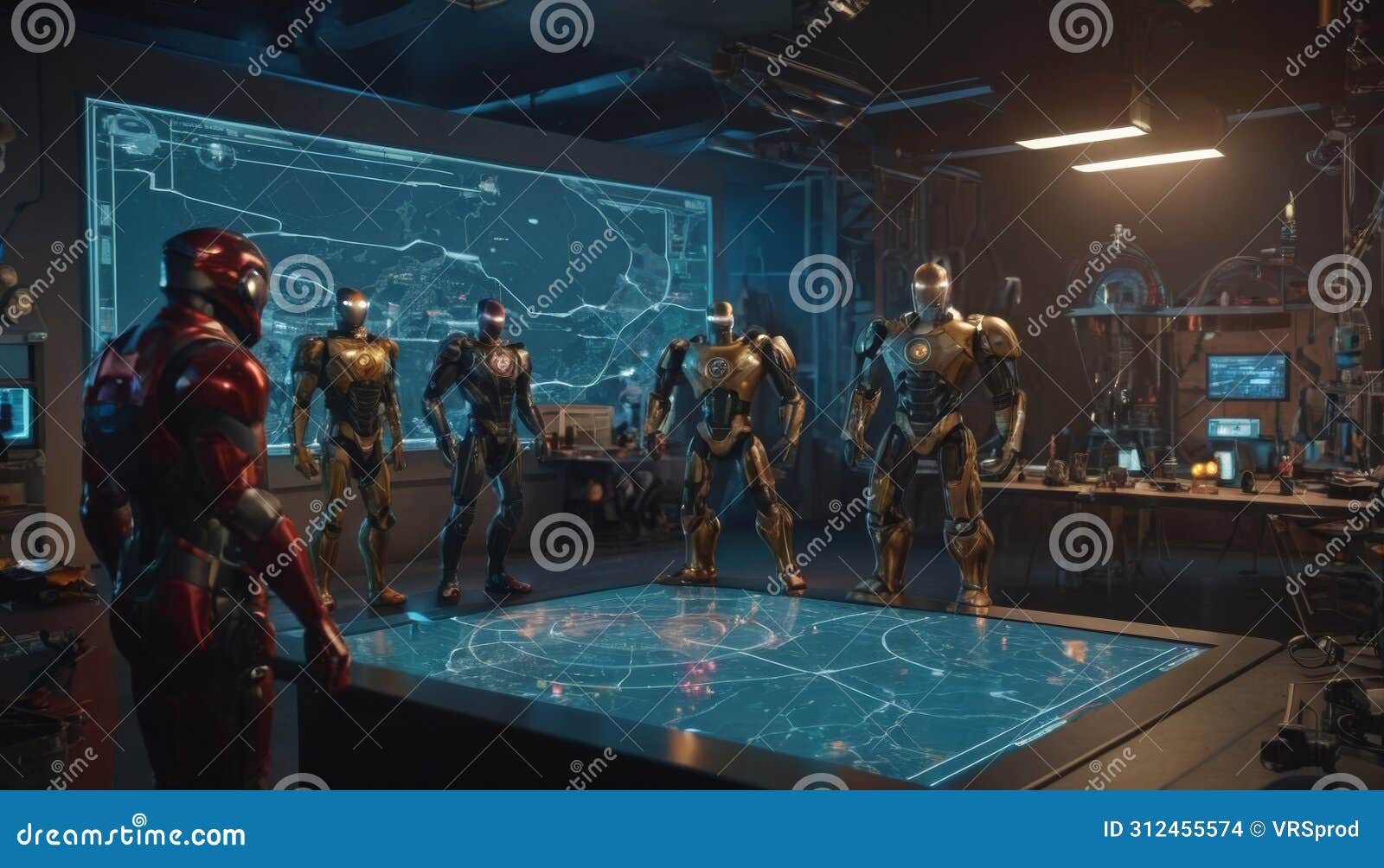 Futuristic Armor Suits in a Tech Lab Stock Photo - Image of suits ...