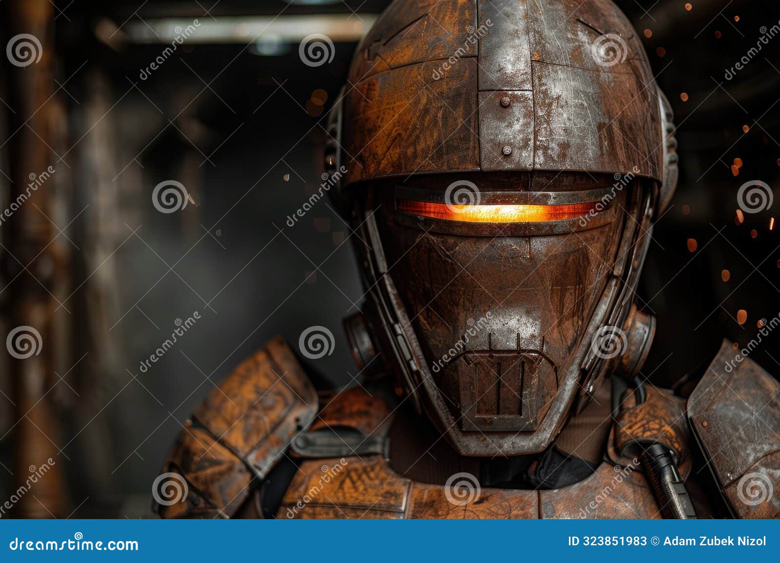 Futuristic Armored Warrior in Gritty Sci-Fi Setting Stock Illustration ...