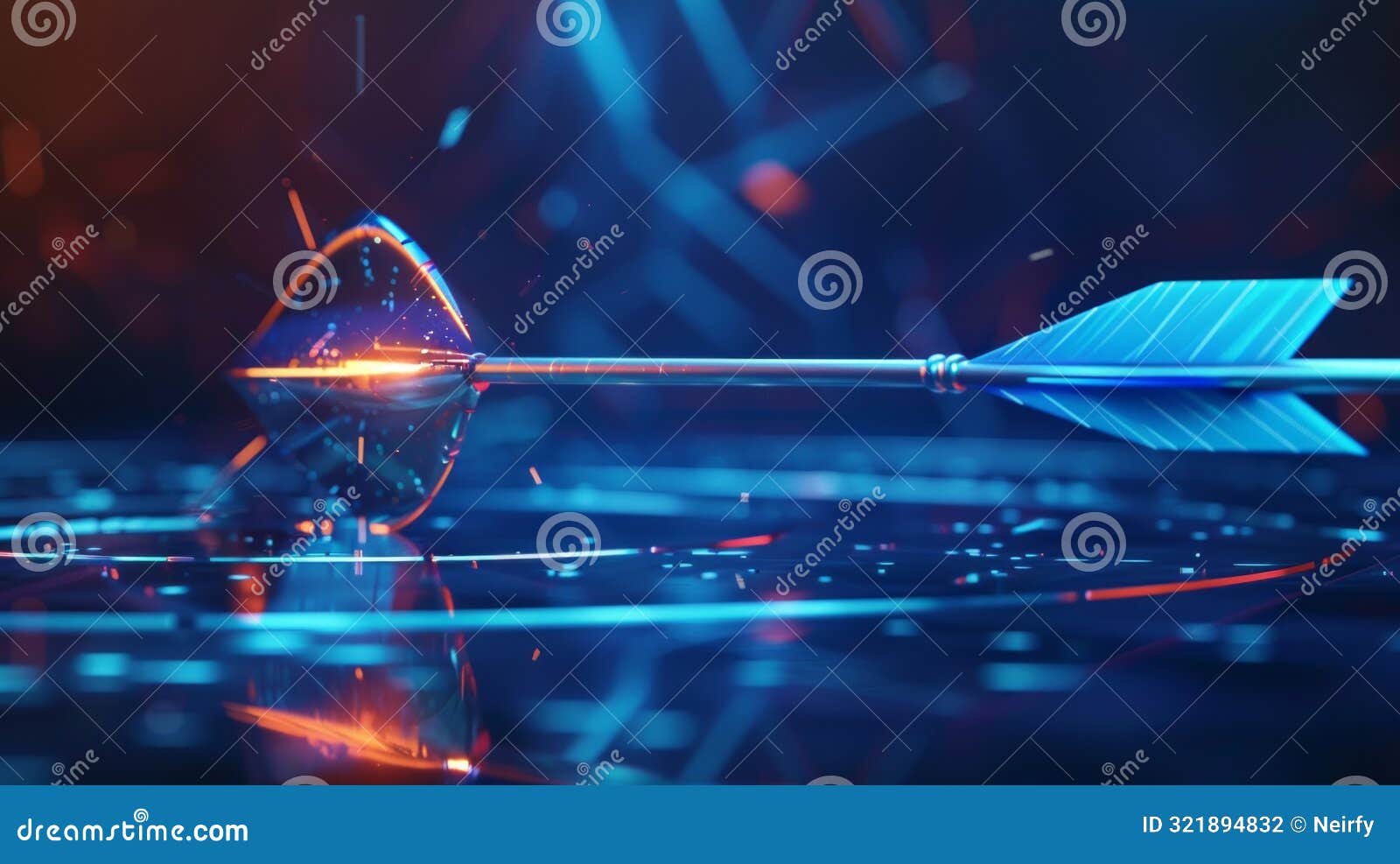 A Futuristic Arrow Hitting the Center of a Target in a Virtual ...