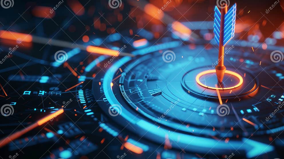 A Futuristic Arrow Hitting the Center of a Target in a Virtual ...