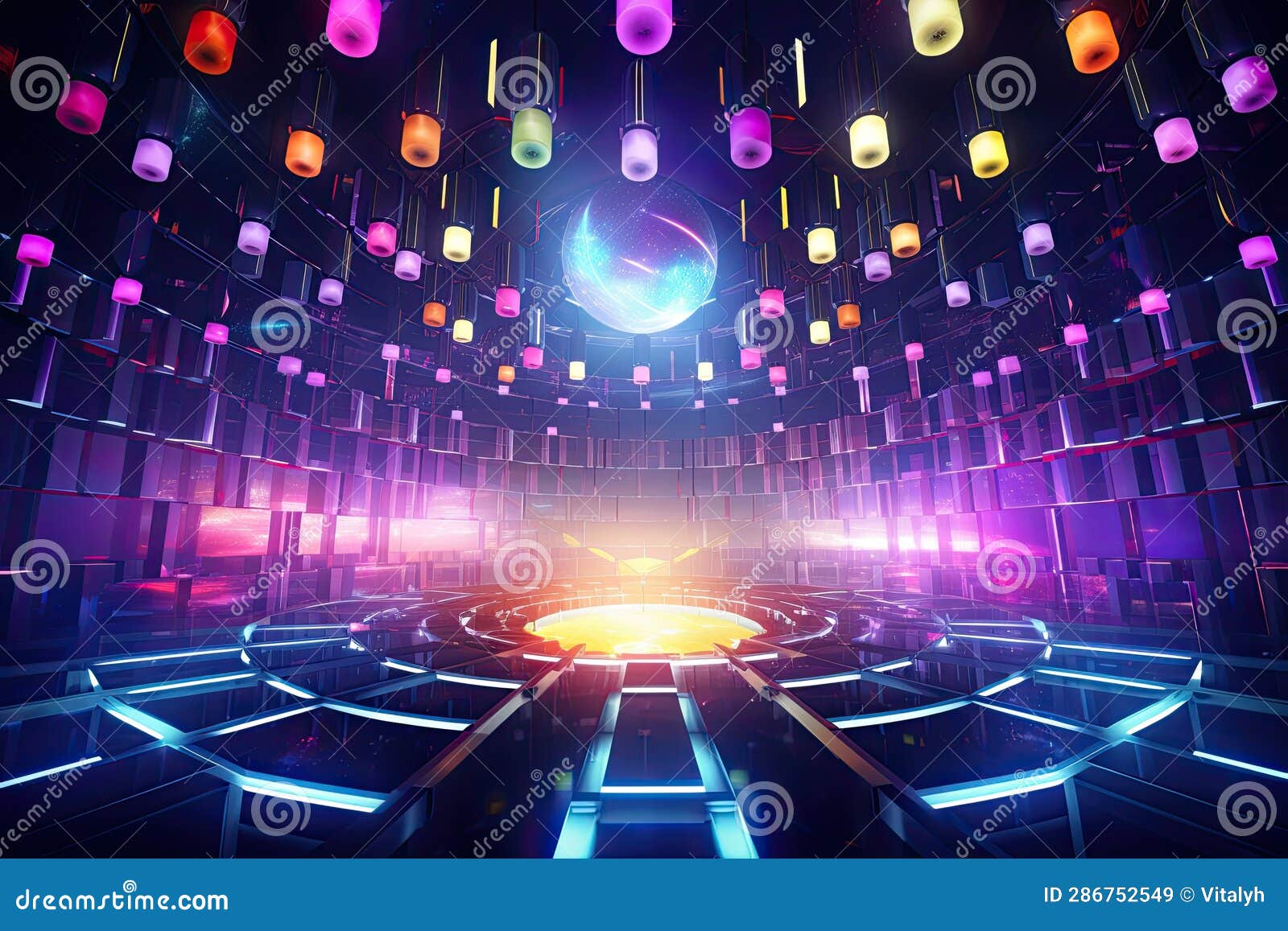 Futuristic Art Design with Light Bulbs and Colorful Lights. Stock ...