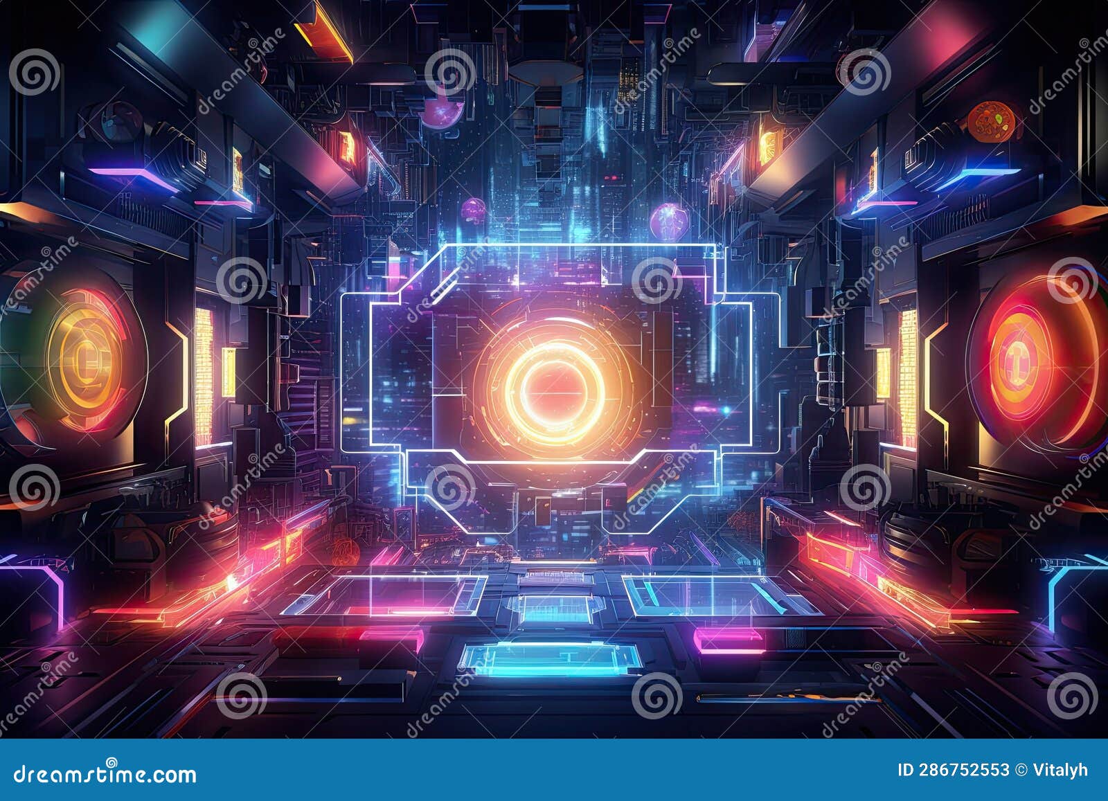 Futuristic Art Design with Light Bulbs and Colorful Lights. Stock Image ...