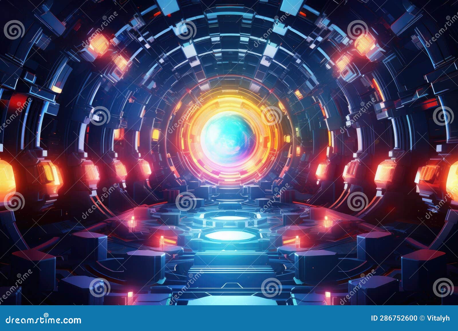 Futuristic Art Design with Light Bulbs and Colorful Lights. Stock Photo ...