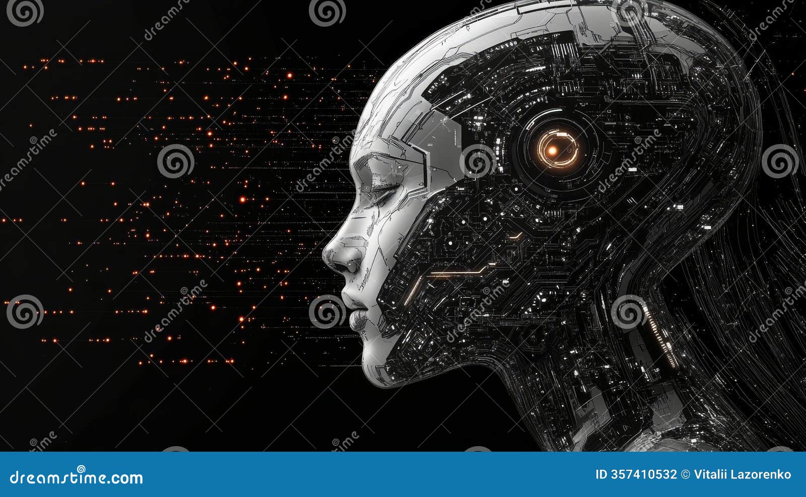 Futuristic Artificial Intelligence Concept in Mono Tone Line Art Design ...