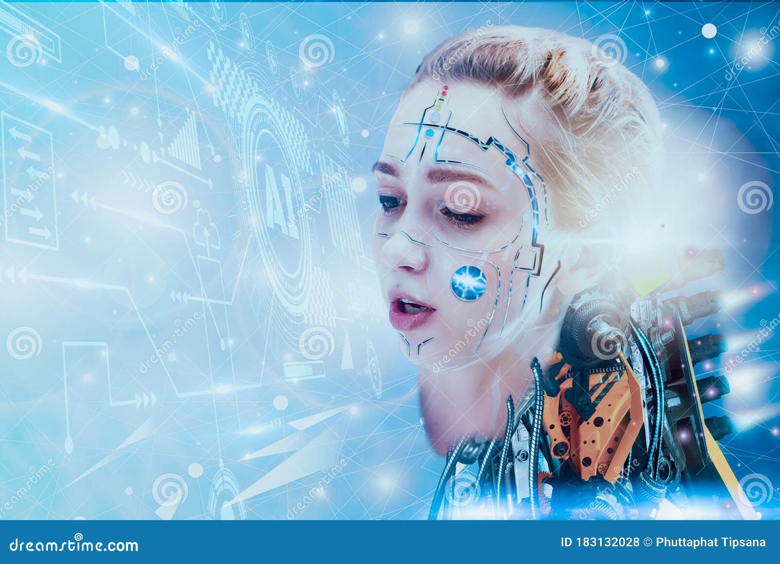 Futuristic Artificial Intelligence Cyborg Humanoid,robot Face Woman ...