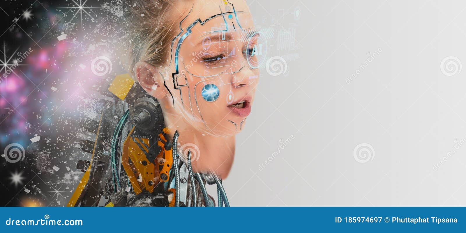 Futuristic Artificial Intelligence Cyborg Face Woman Electronics ...