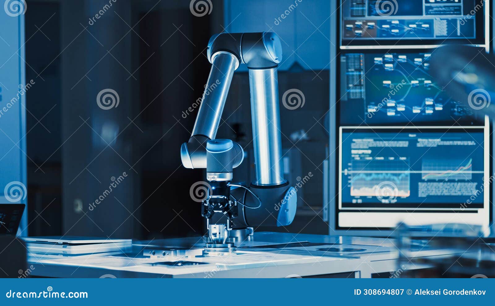 Futuristic Artificial Intelligence Robotic Arm Operates and Moves a ... Futuristic Artificial Intelligence Robotic Arm Operates and Moves a ...