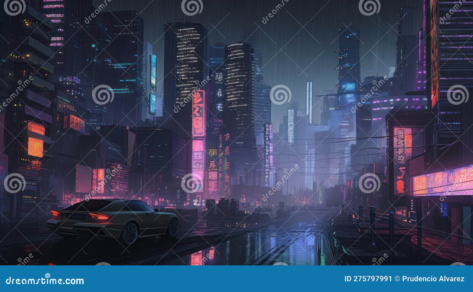 Futuristic asian city stock illustration. Illustration of urban - 275797991