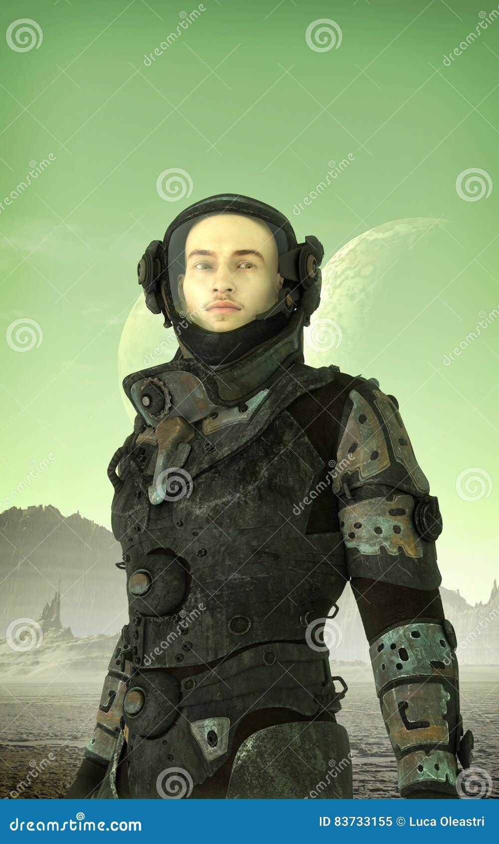 Futuristic Astronaut on Alien Planet Stock Illustration - Illustration ...