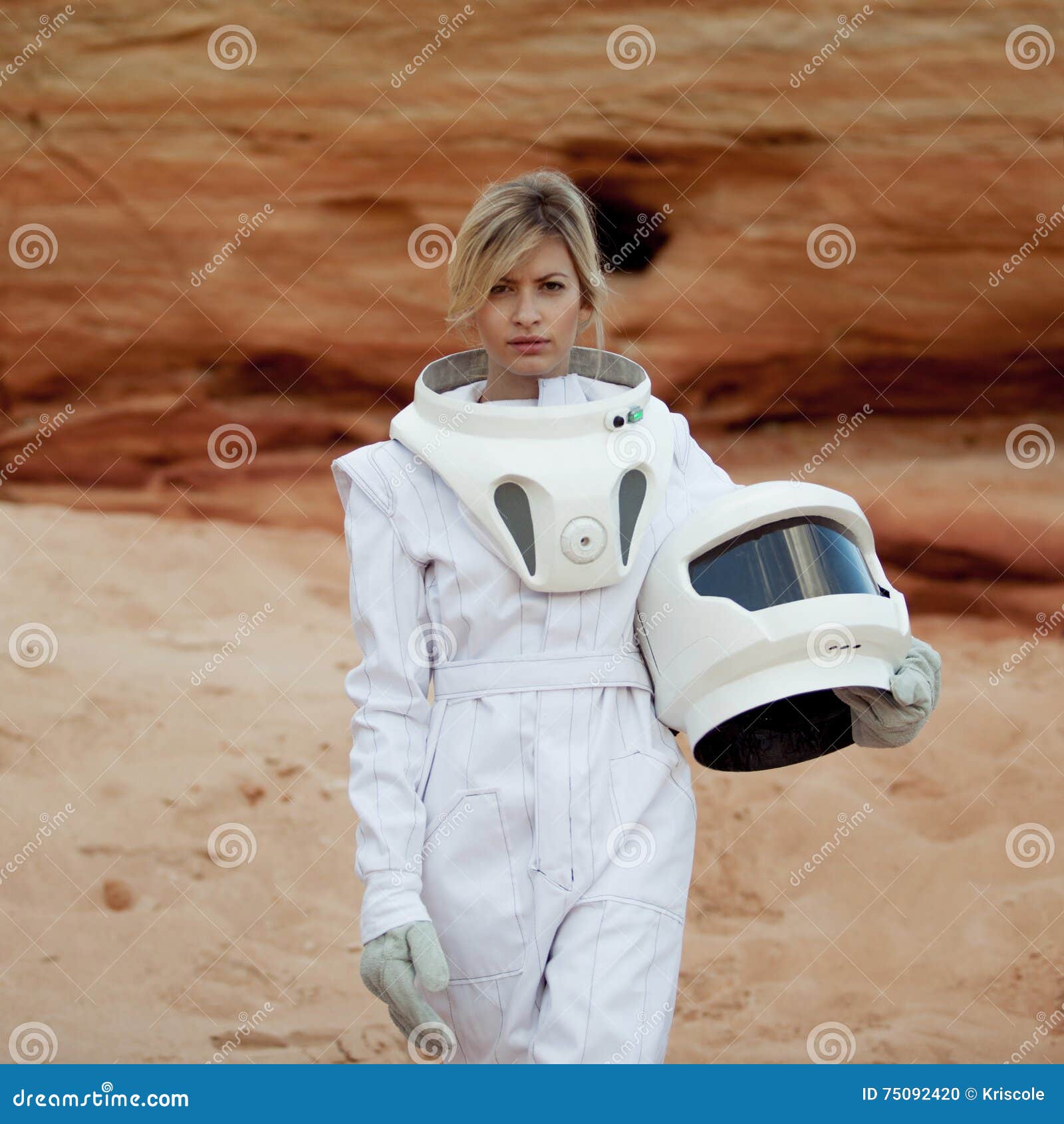 Futuristic Astronaut without a Helmet on Another Planet, Image with the ...