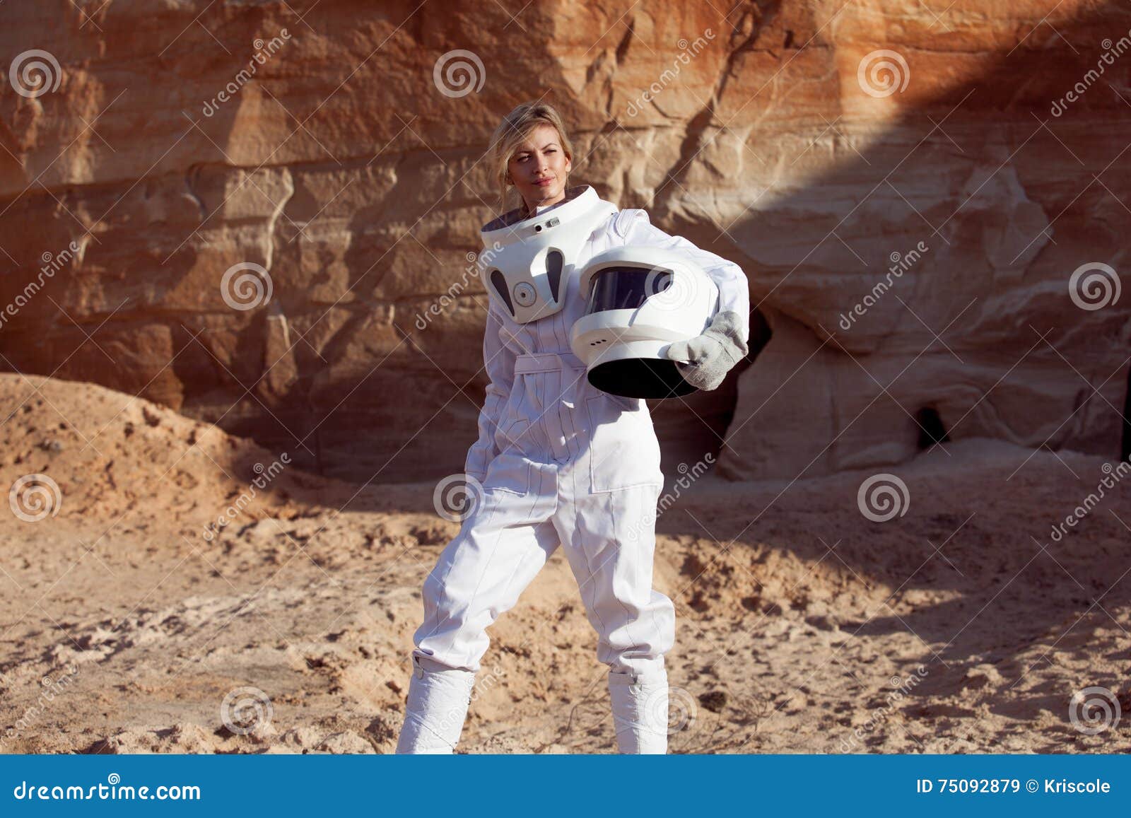 Futuristic Astronaut without a Helmet on Another Planet, Image with the ...