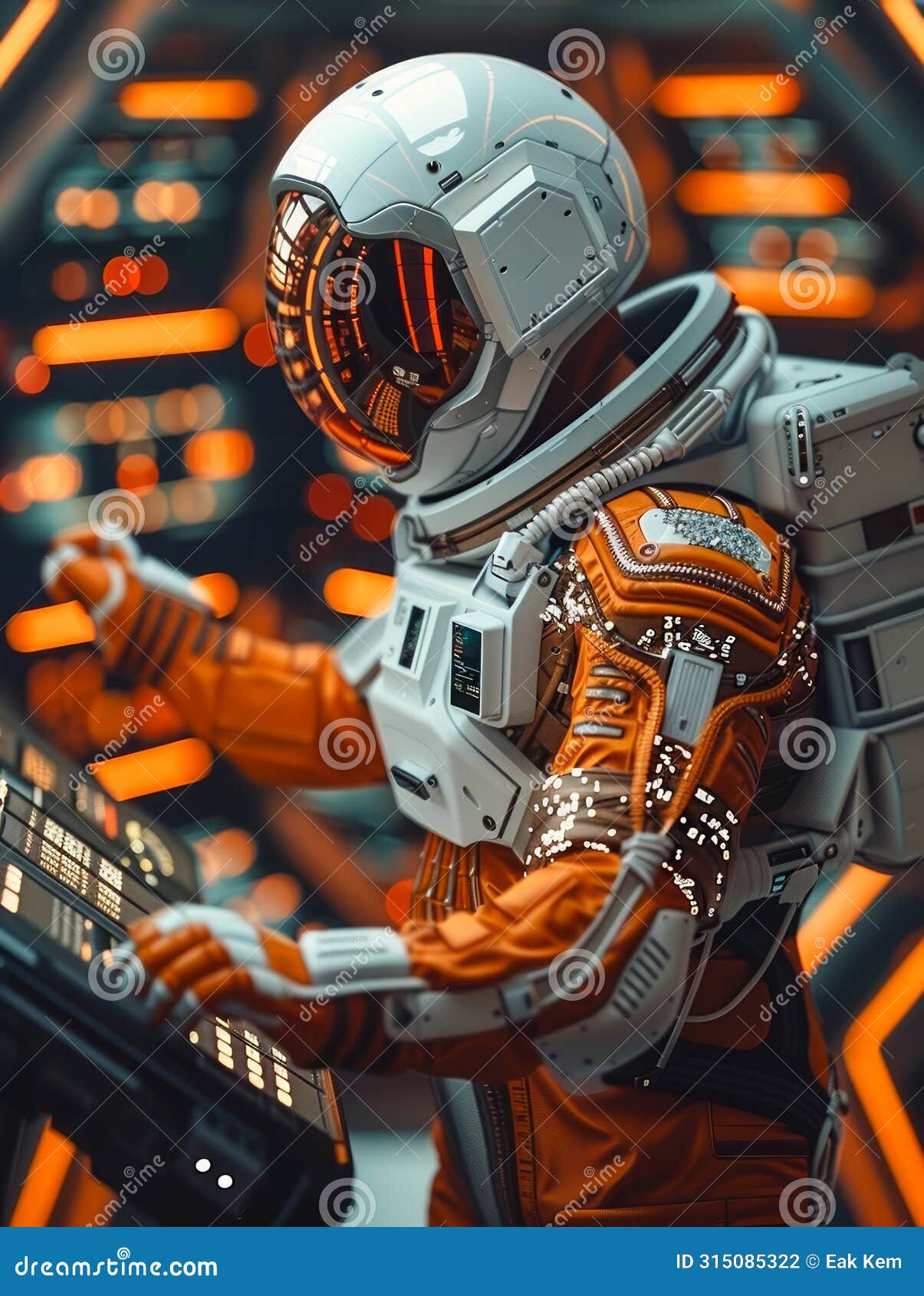 Futuristic Astronaut Operating Advanced Control Panel Inside Spacecraft ...