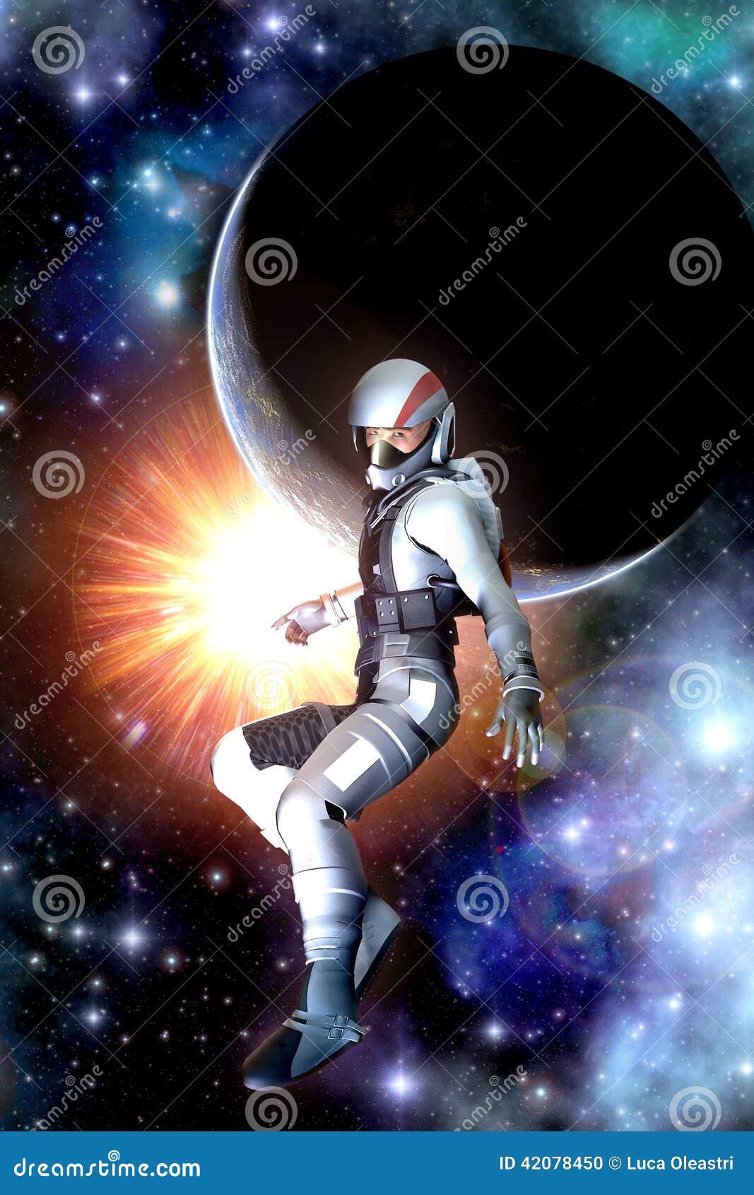 Futuristic Astronaut Sun and Planet Stock Illustration - Illustration ...