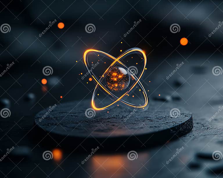 Futuristic Atom Model with Glowing Elements, Symbolizing Energy and ...