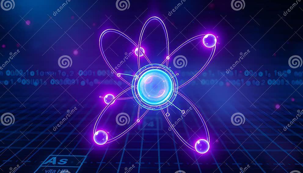 Futuristic Atomic Structure with Digital Background Stock Illustration ...