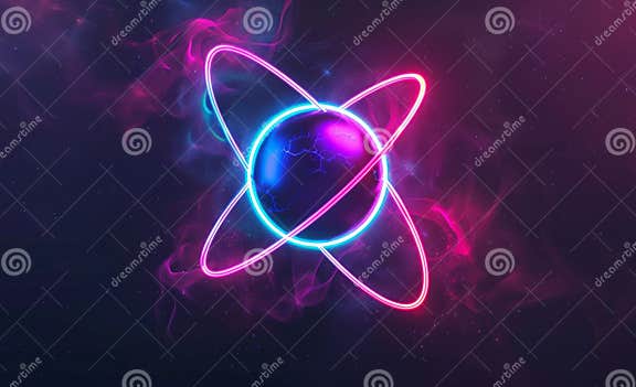Futuristic Atomic Structure with Neon Glows Stock Illustration ...