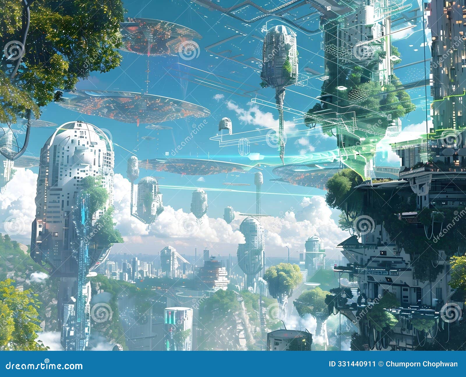 Futuristic Augmented Reality Overlays In Utopian Megacity Landscape ... Futuristic Augmented Reality Overlays In Utopian Megacity Landscape ...
