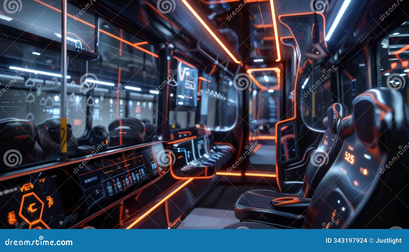 Futuristic Autonomous Bus Interior Showing Advanced Technology and ...