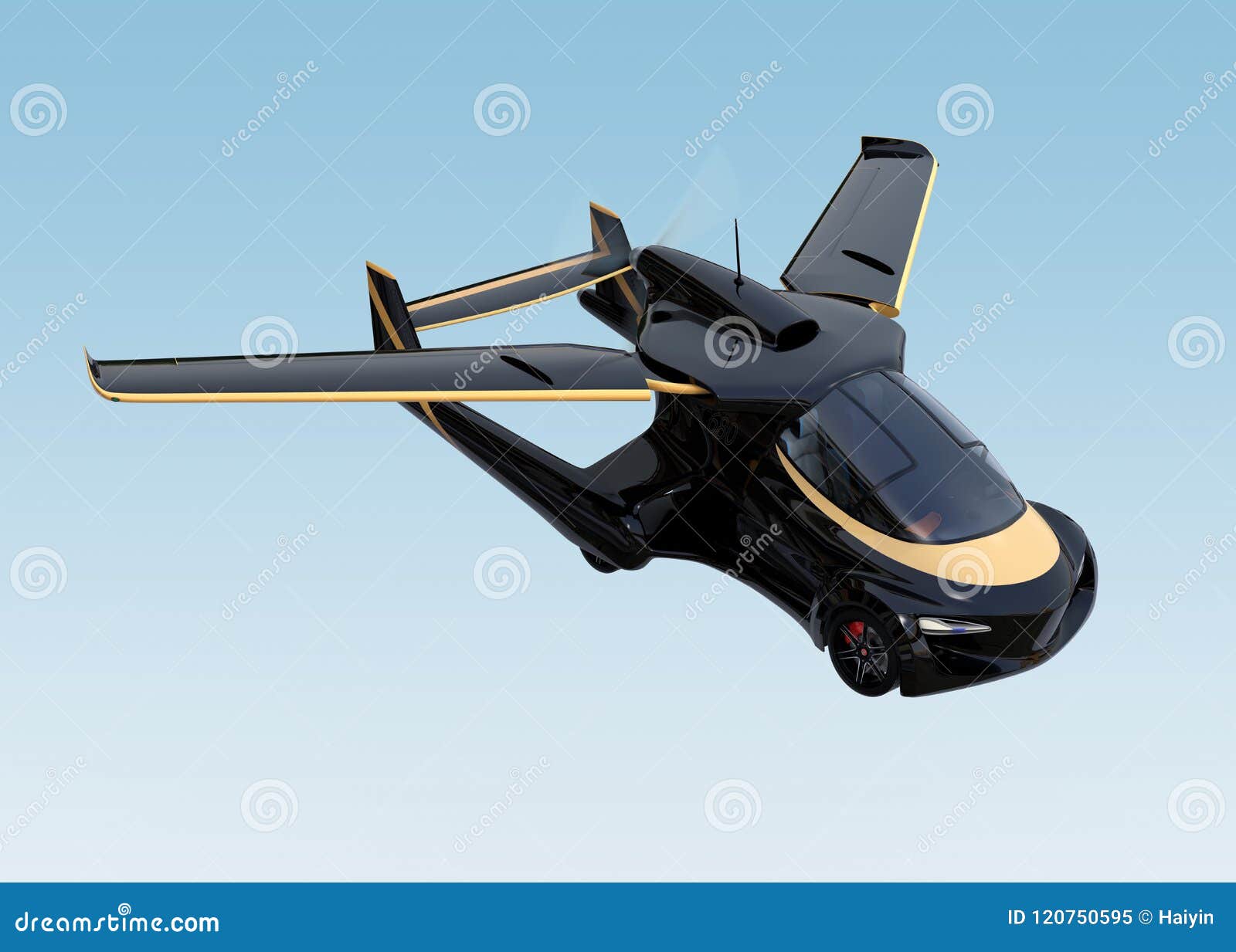 Futuristic Autonomous Car Flying in the Sky Stock Illustration ...