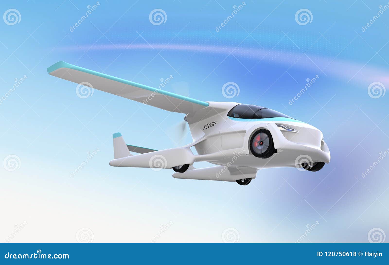 Futuristic Autonomous Car Flying in the Sky Stock Illustration ...