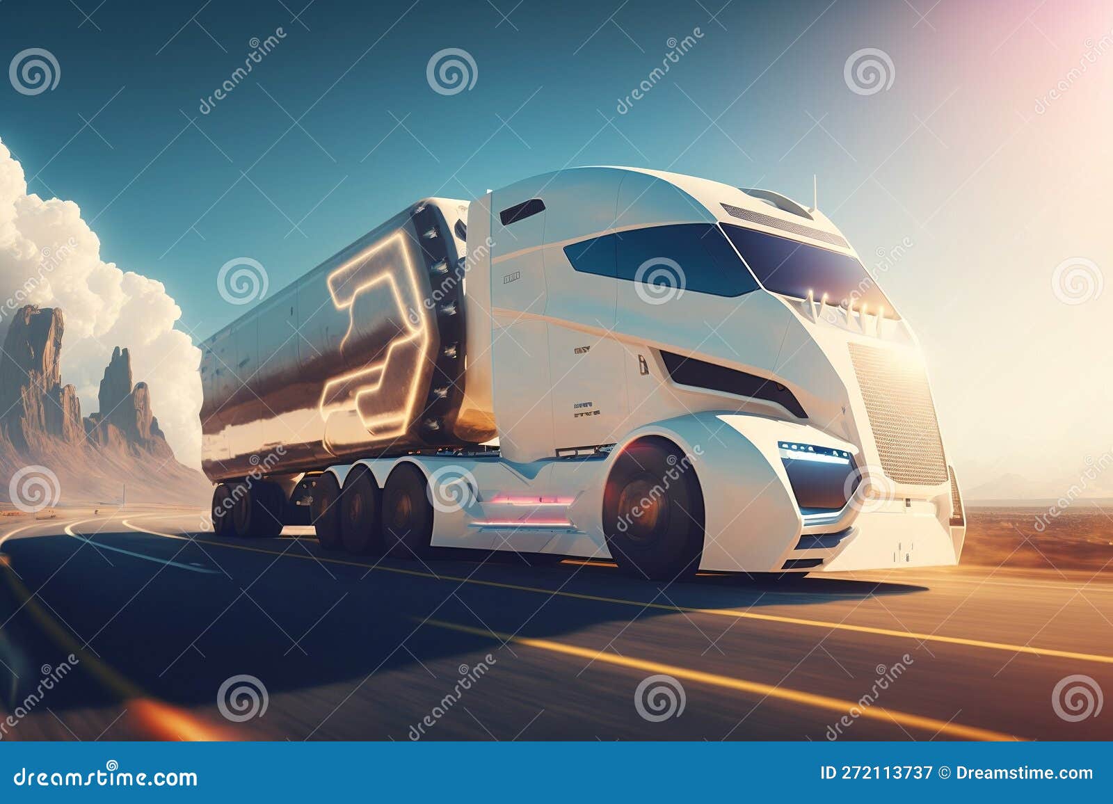 Autonomous Cargo Ship Docking At Futuristic Spaceport, With Colorful ...