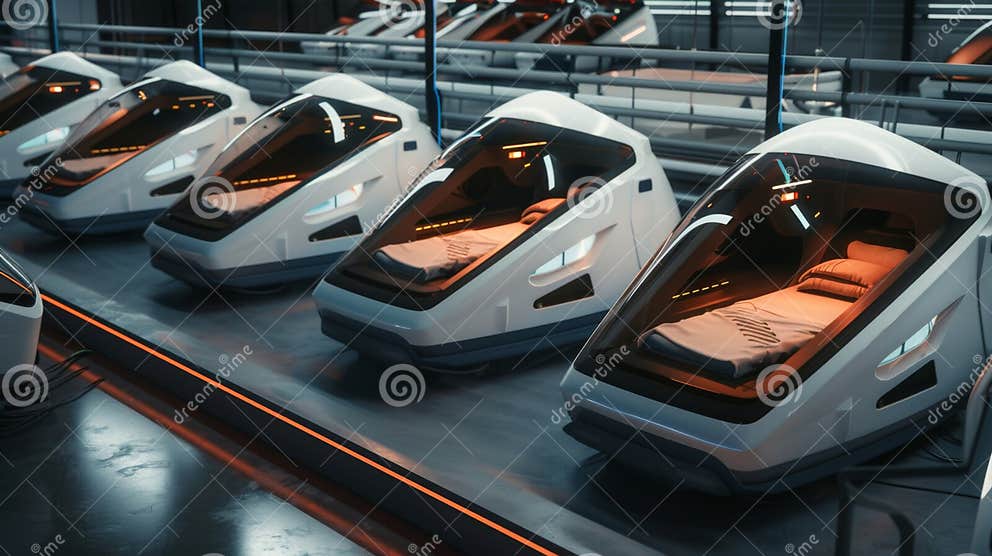 Futuristic Autonomous Pods in Modern Transportation Hub Stock Photo ...