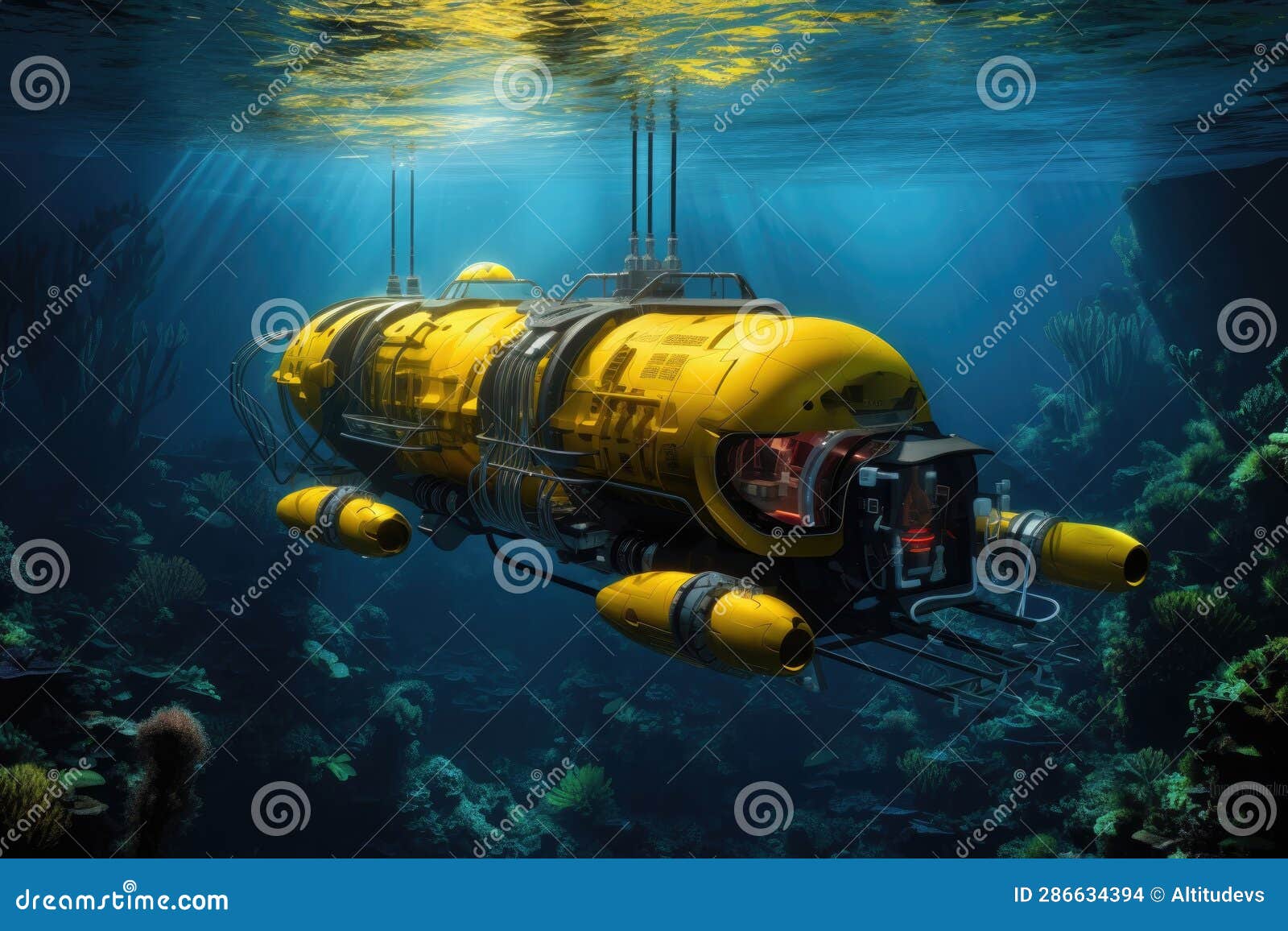 Futuristic Autonomous Underwater Vehicle Exploring Depths Stock ...