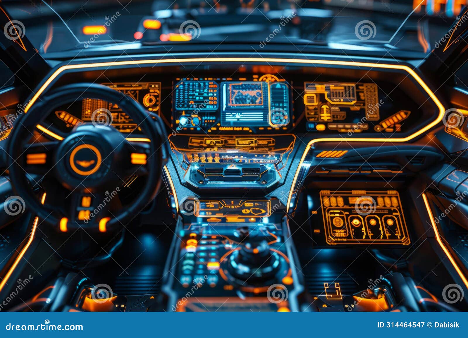 Futuristic Autonomous Vehicle Cockpit. Interior of Unmanned Car ...