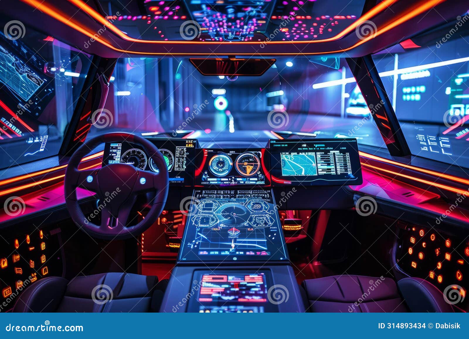 Futuristic Autonomous Vehicle Cockpit. Interior of Unmanned Car ...