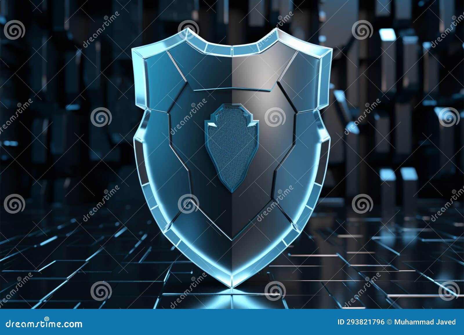 Futuristic Backdrop Frames 3D Defense Shield in Stunning Digital ...